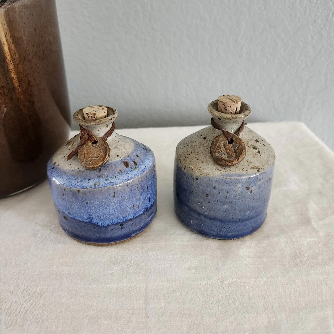 Rustic Stoneware Blue Salt Glaze Salt & Pepper Shakers Morpeth Potter ...
