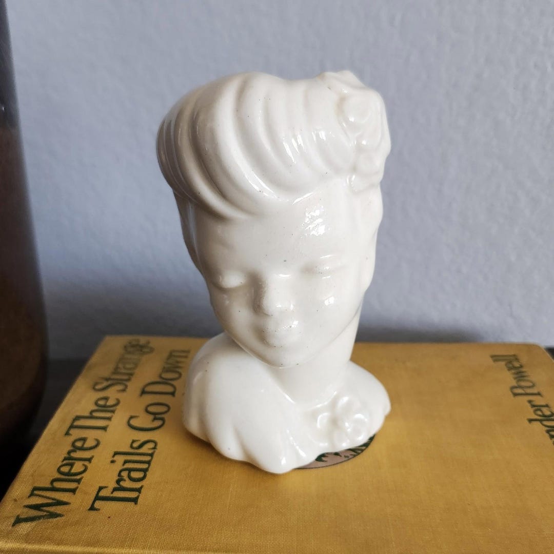Vintage Glamour Girl Lady Head Vase White Ceramic Mid Century Planter ...