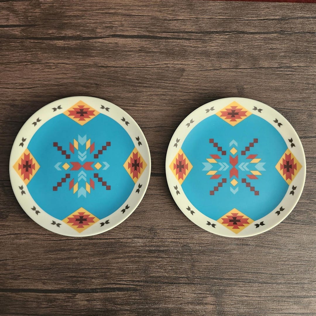 Set of 2 Southwest Melamine Salad Plates Aztec Design Dinnerware - Etsy