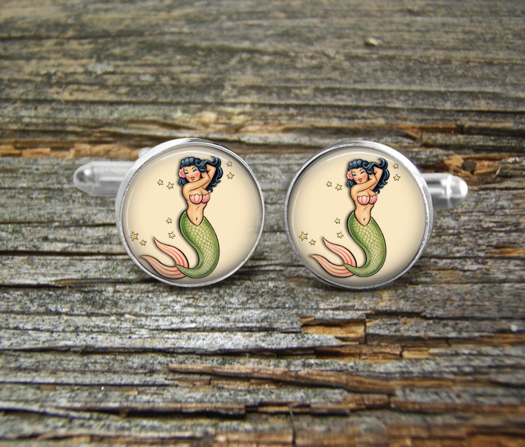 Mermaid Tattoo 2 Nautical Rope Gold or Silver-cufflinks-wedding-jewelry ...