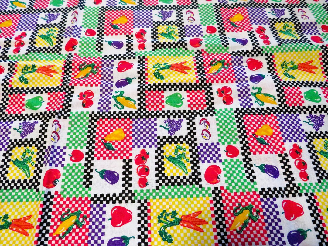 Fruit, Vegetable and Gingham Print by General Fabrics. 1/2 Yard. - Etsy