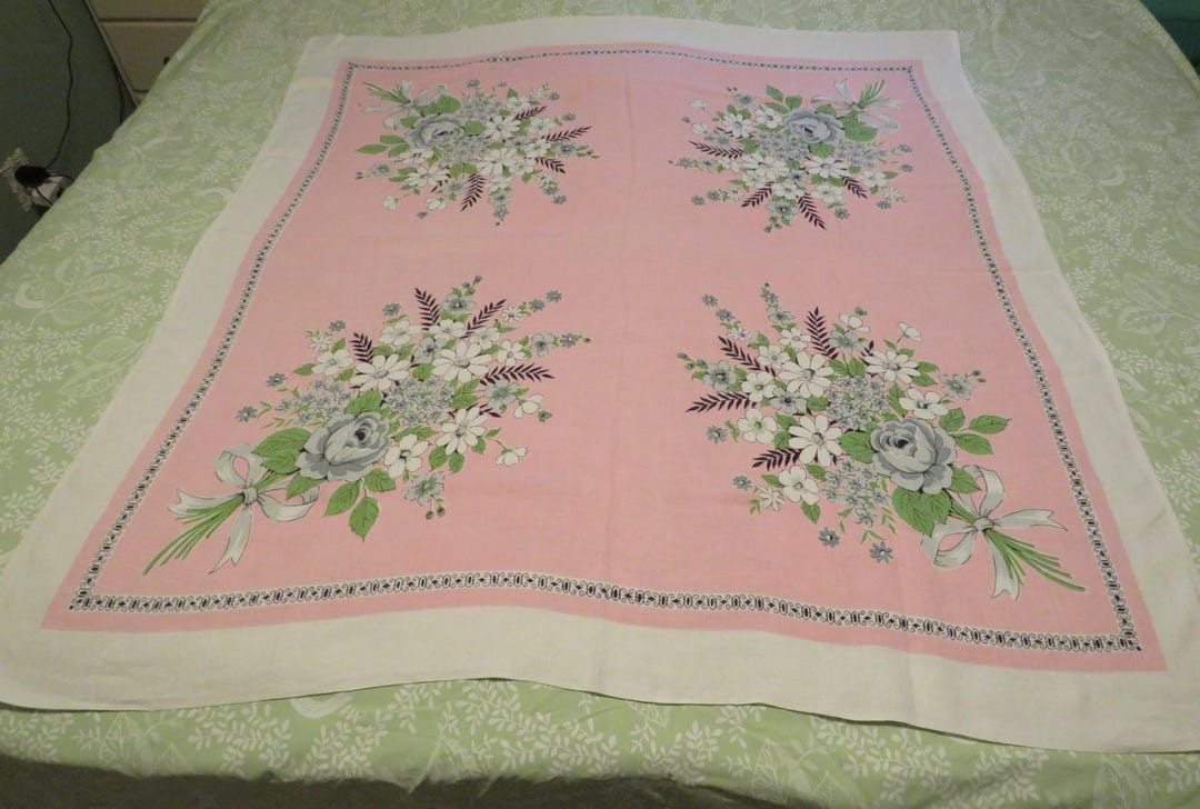 Pink and White Linen Tablecloth - Etsy
