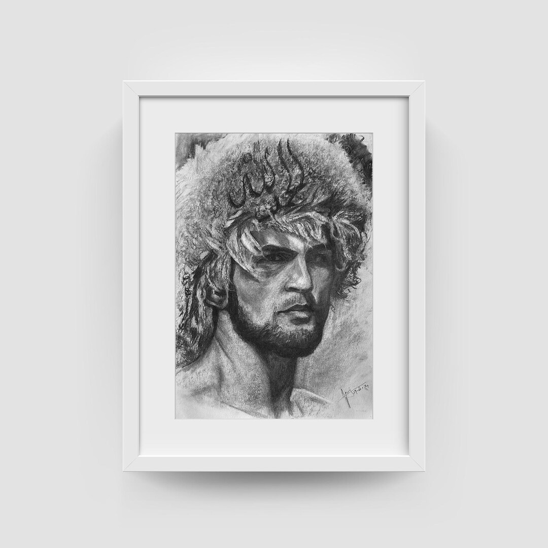 Khabib Nurmagomedov Hand Drawn Original Charcoal Portrait Drawing Wall ...