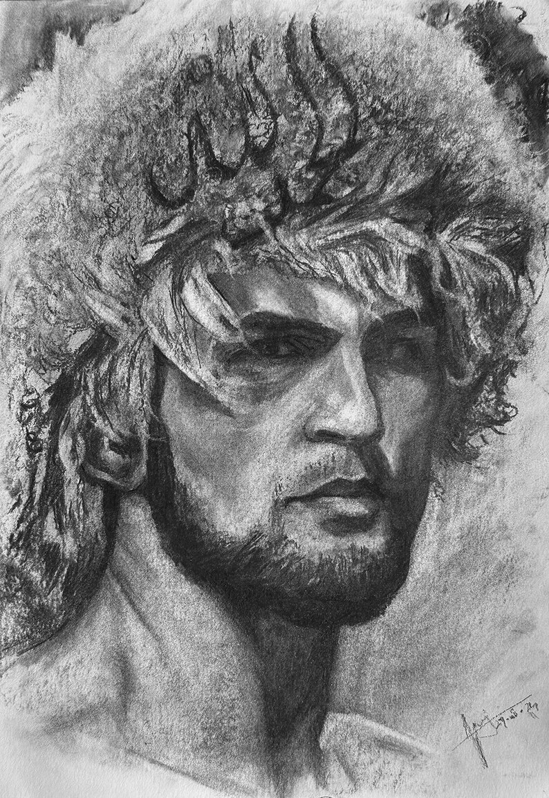 Khabib Nurmagomedov Hand Drawn Original Charcoal Portrait Drawing Wall ...