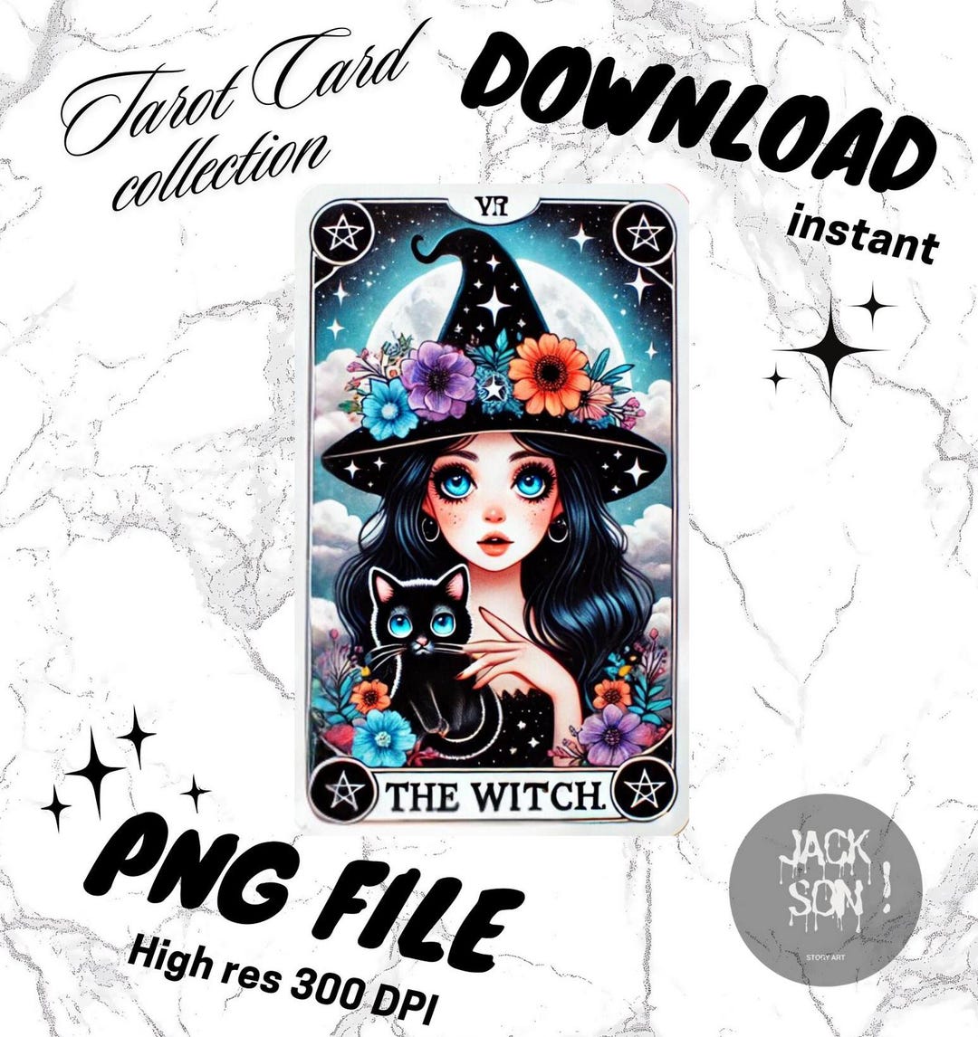 The Witch Tarot Card Digital File / Witch Cute Png / Anime Tarotcards ...