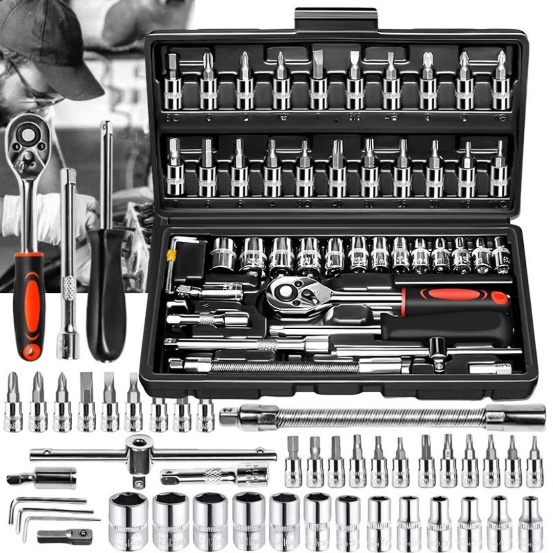 46pcs Drive Socket Set Ratchet Wrench Set Car Tool Kit, Bit Socket ...