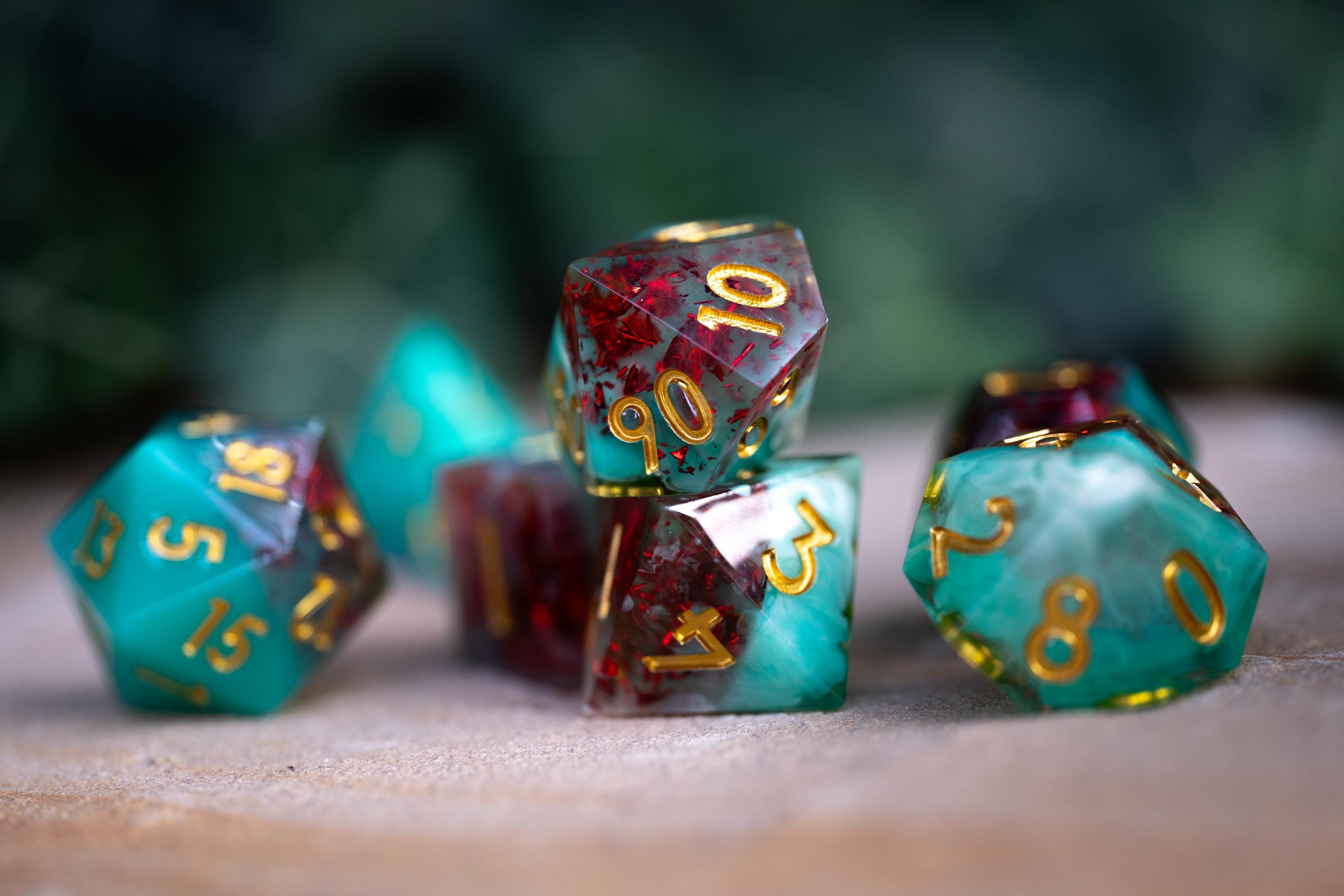 Dnd Dice / Sharp Edge Dice / Glitter Dnd Dice Set / Teal Dice / Seafire ...