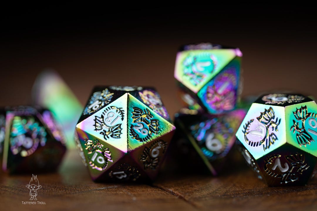 Rainbow Iridescent Metal Dice Set for Dnd | Metal Polyhedral Dice ...