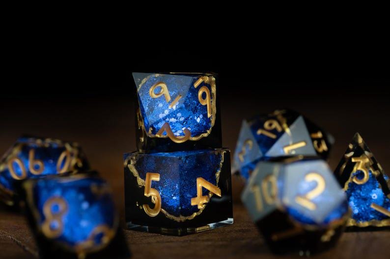 Blue Geode Dice Set for Dnd | Sharp Edge Polyhedral Dice | Resin Frozen ...