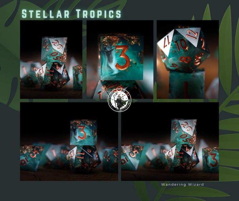 Green Ocean Space Dice Set for Dnd | Sharp Edge Polyhedral Dice ...