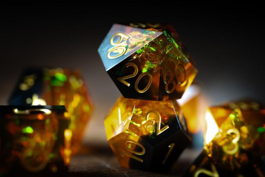 Orange and Black Space Dice Set for Dnd | Sharp Edge Glitter Polyhedral ...