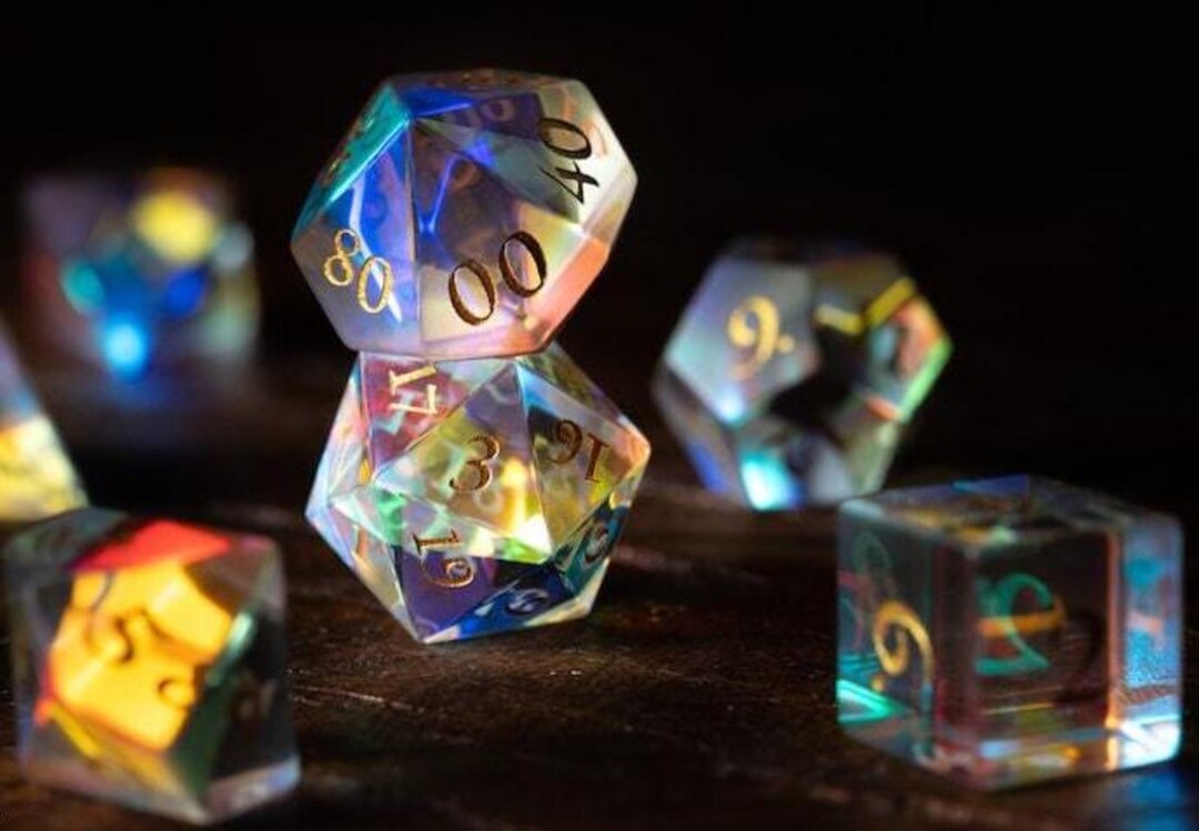 Opal Nova Gemstone Dice Set for Dnd | Sharp Edge Glass Polyhedral Dice ...