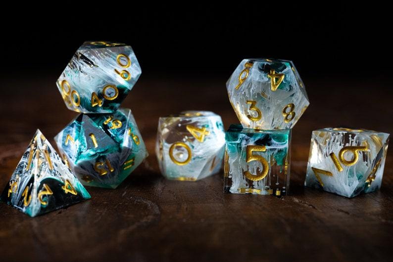 Green Ocean Space Dice Set for Dnd | Sharp Edge Polyhedral Dice ...