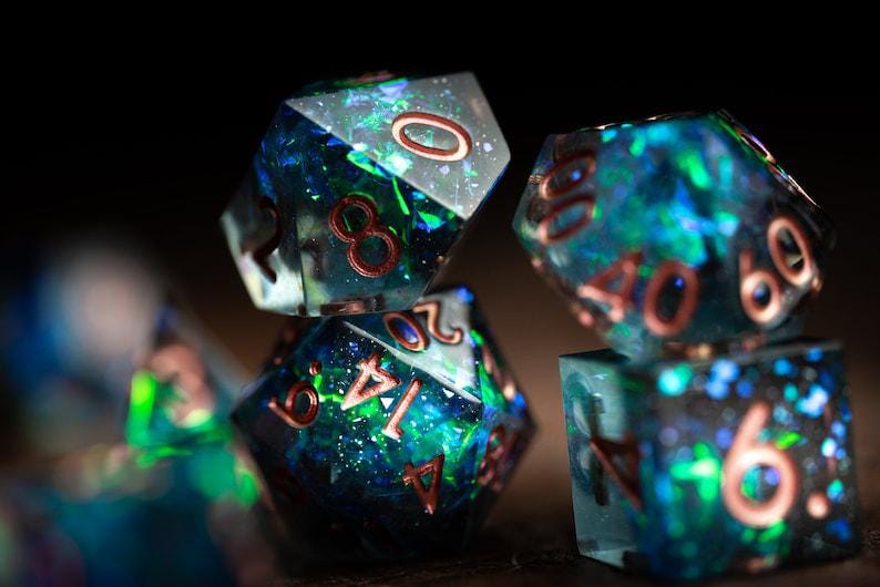 Blue Space Dice Set for Dnd | Sharp Edge Glitter Polyhedral Dice ...