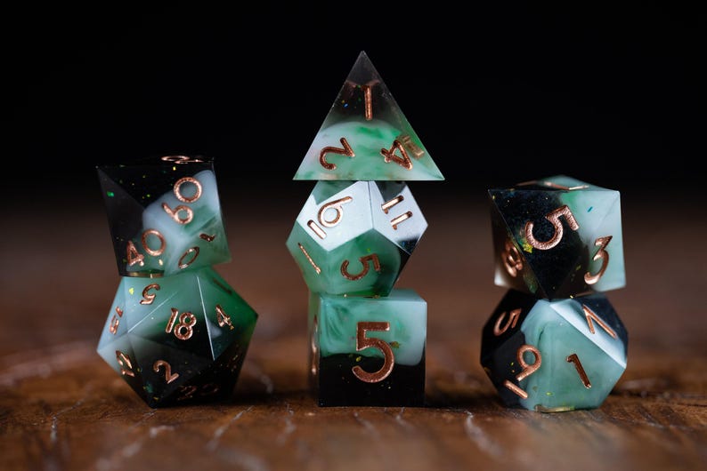 Green Jade Dice Set for Dnd | Sharp Edge Polyhedral Dice | Nightfall ...