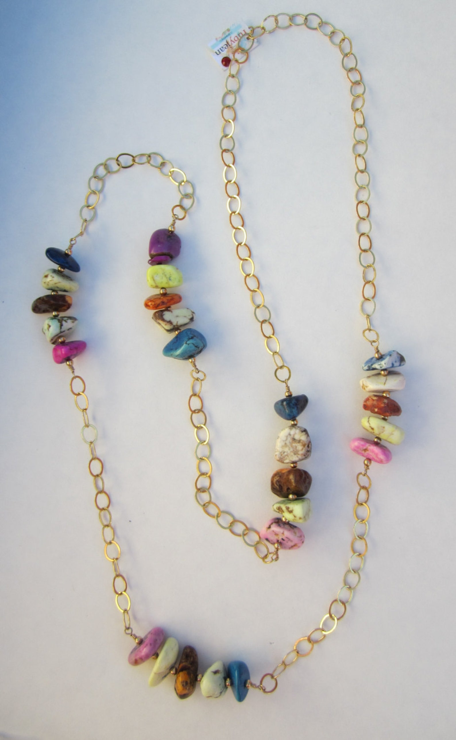 Long Necklace,mixed Colored Stones on 14k Gold Filled Chain - Etsy