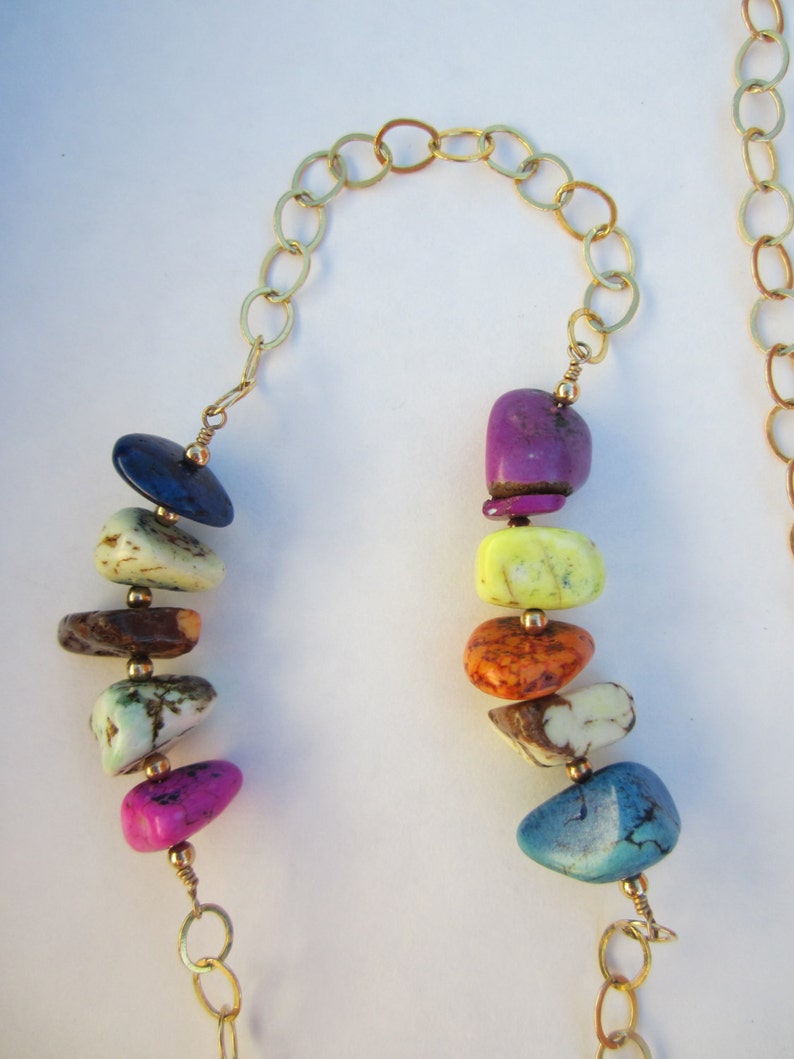 Long Necklace,mixed Colored Stones on 14k Gold Filled Chain - Etsy
