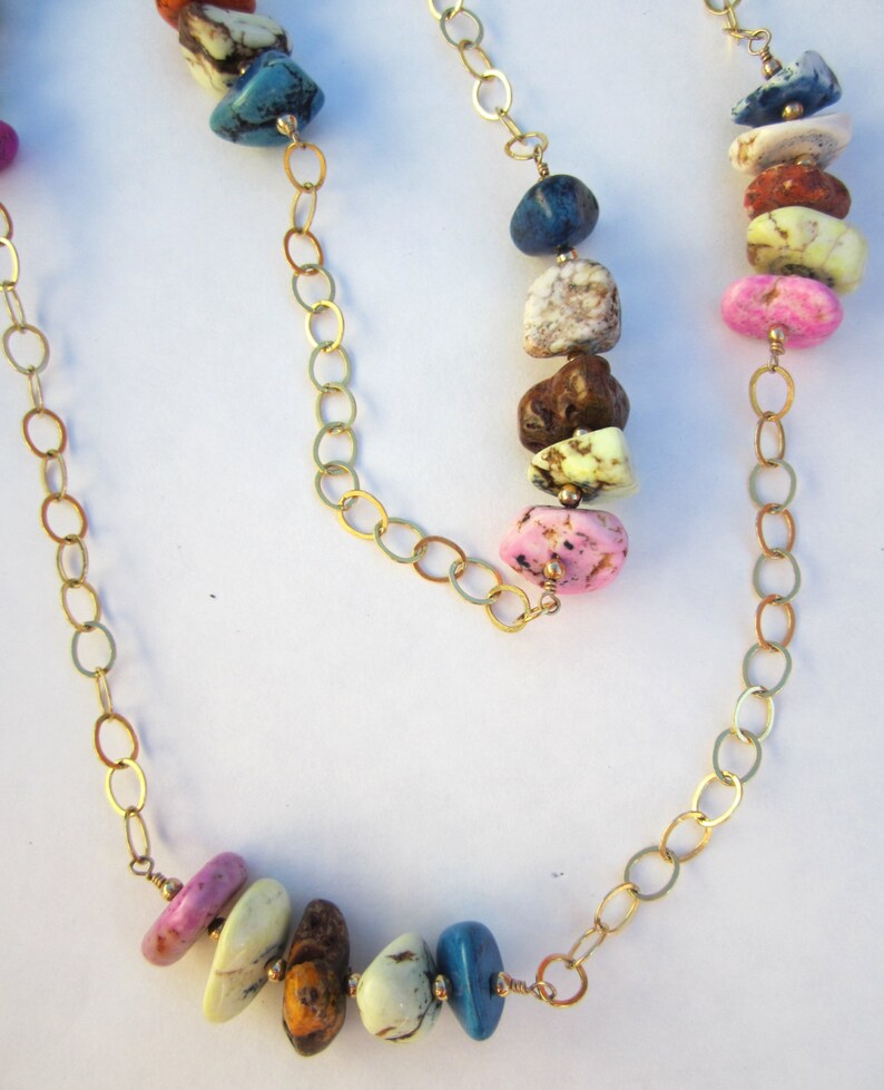 Long Necklace,mixed Colored Stones on 14k Gold Filled Chain - Etsy