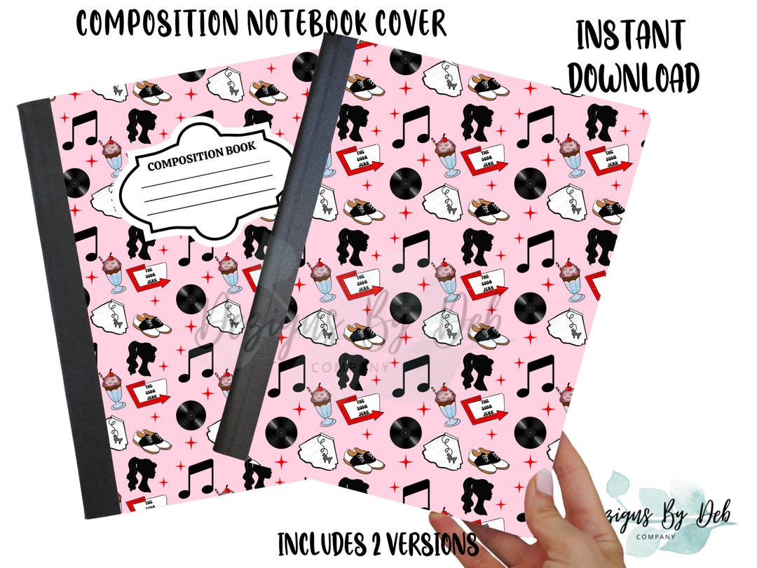 Printable Composition Notebook Cover PNG Trendy Retro Poodle Skirt ...