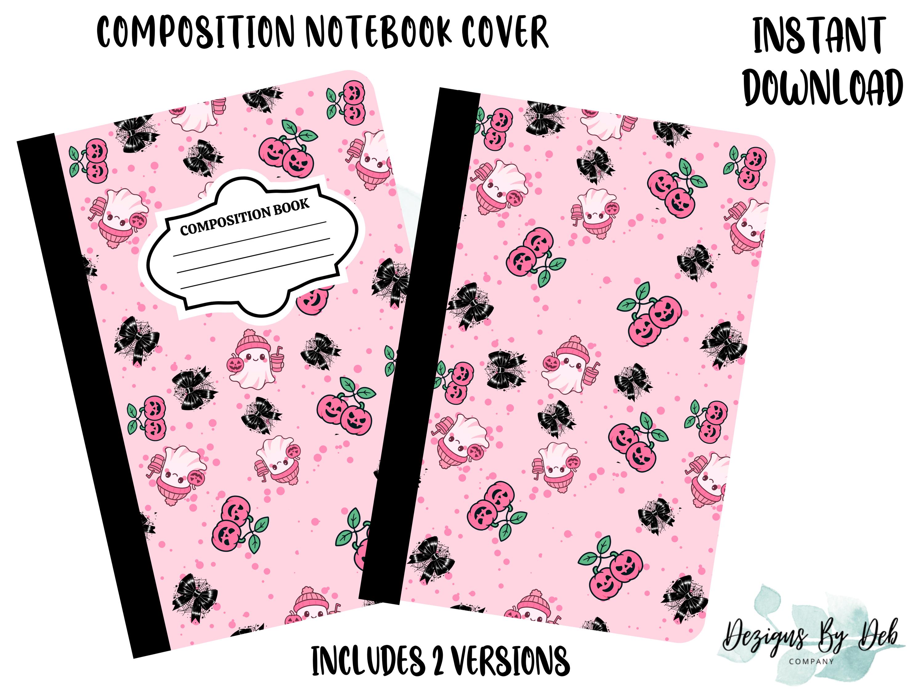 Printable Composition Notebook Cover PNG Trendy Cherry Ghost Halloween ...