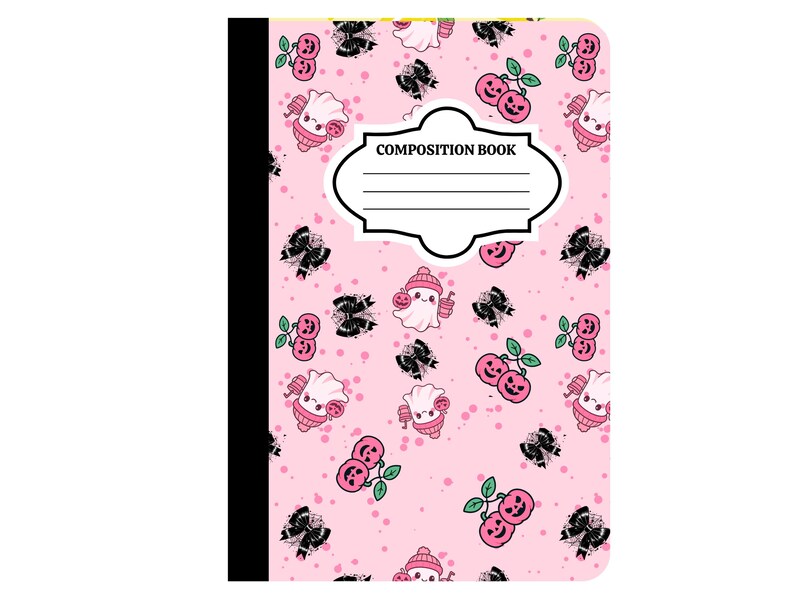 Printable Composition Notebook Cover PNG Trendy Cherry Ghost Halloween ...