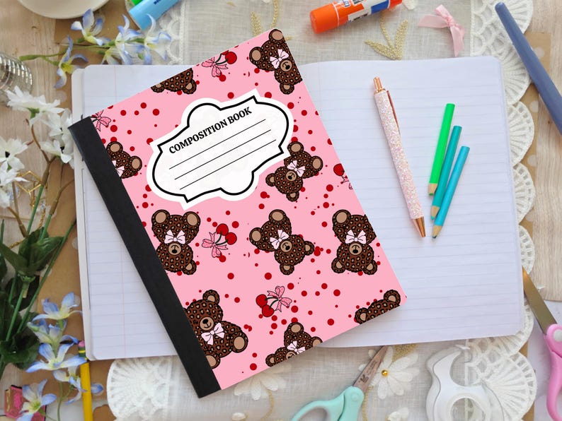 Printable Composition Cheetah Print Teddy Bear Notebook Cover PNG ...