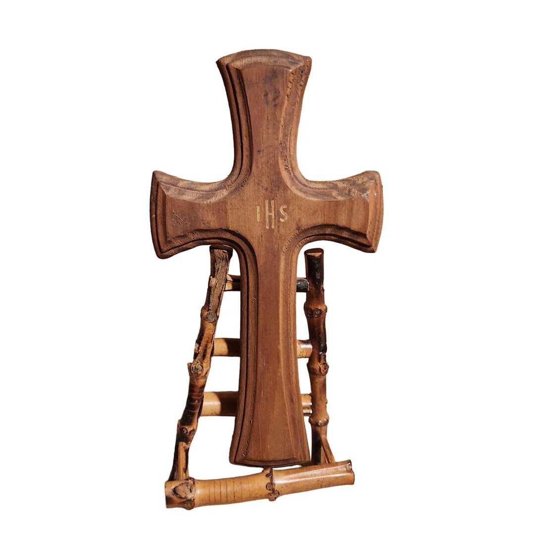 Vintage Antique 1933-1959 Wooden Cross IHS St. Philips Cathedral Relic ...