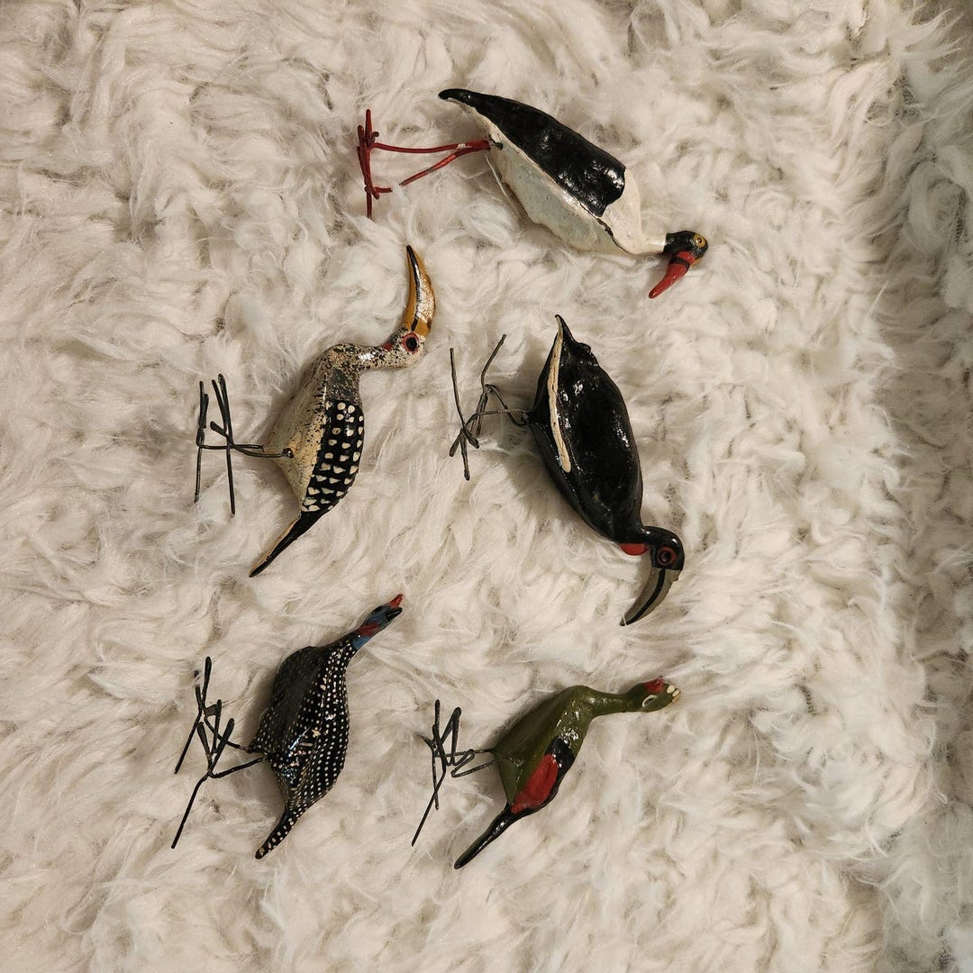 Hand Crafted Vintage Seed Pod Bird Figurines - Set of 5 With Wire Legs ...