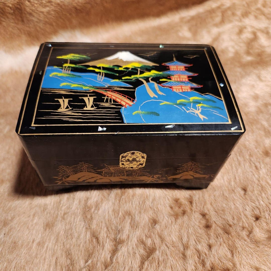 Antique Japanese Lacquered Music Box With Geisha Ballerina & Scenic ...