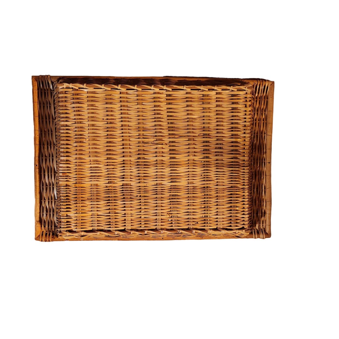 Vintage Woven Bamboo Rattan Tray Rectangle 19"x12"x1.5" for Rustic Home ...