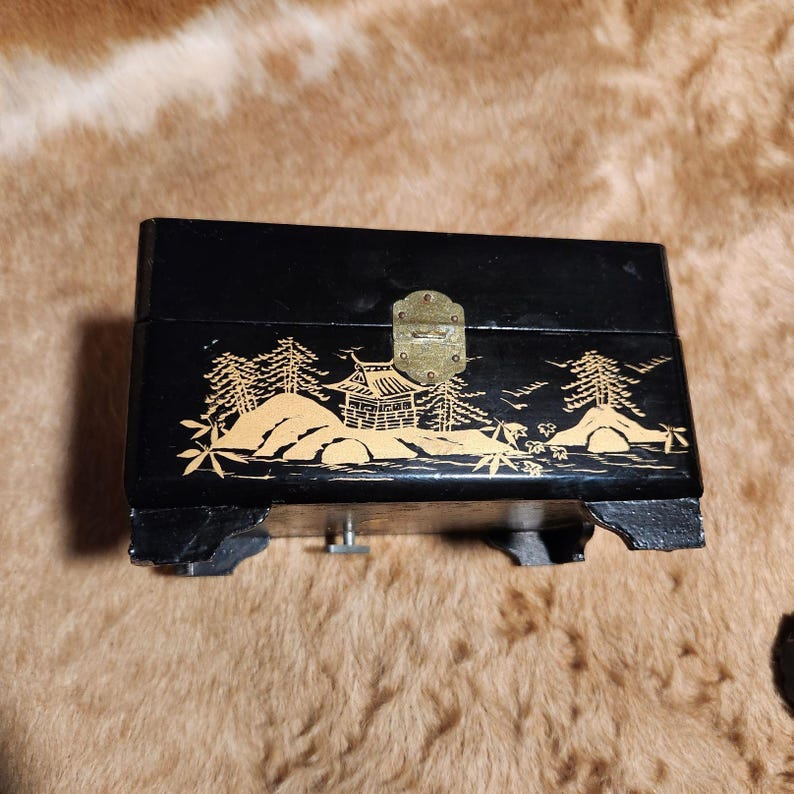 Antique Japanese Lacquered Music Box With Geisha Ballerina & Scenic ...