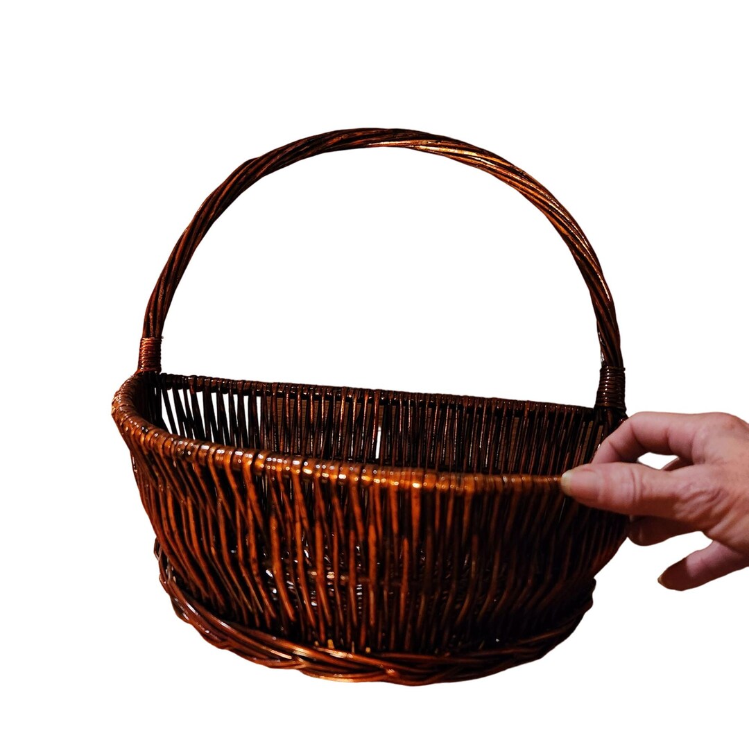 Vintage Dark Brown Wicker Basket With Handle Wall Hanger Cottage Cabin ...
