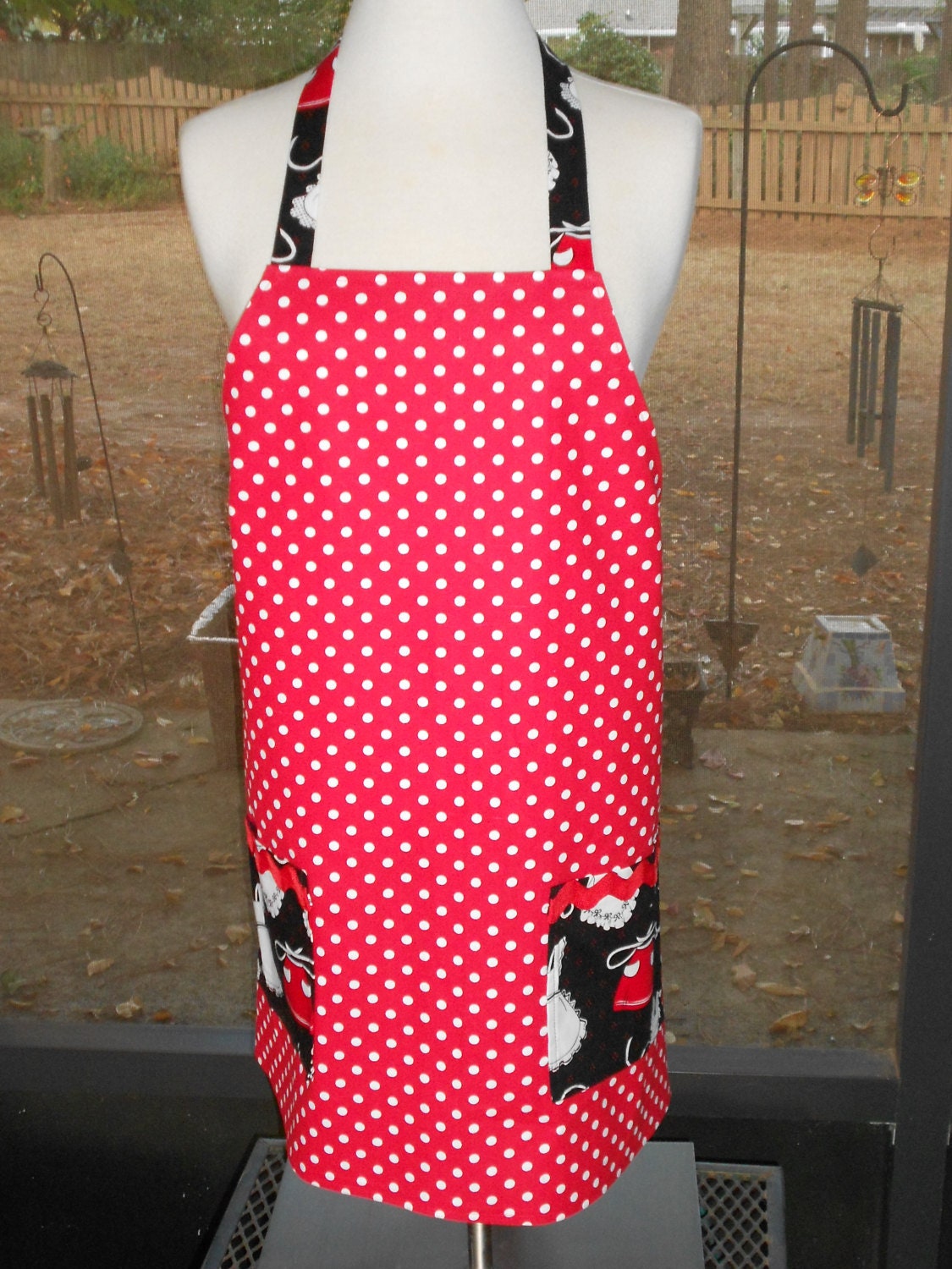 Women's Full Apron, Red Polka Dot Aprons, Pocket Apron, Kitchen Apron ...