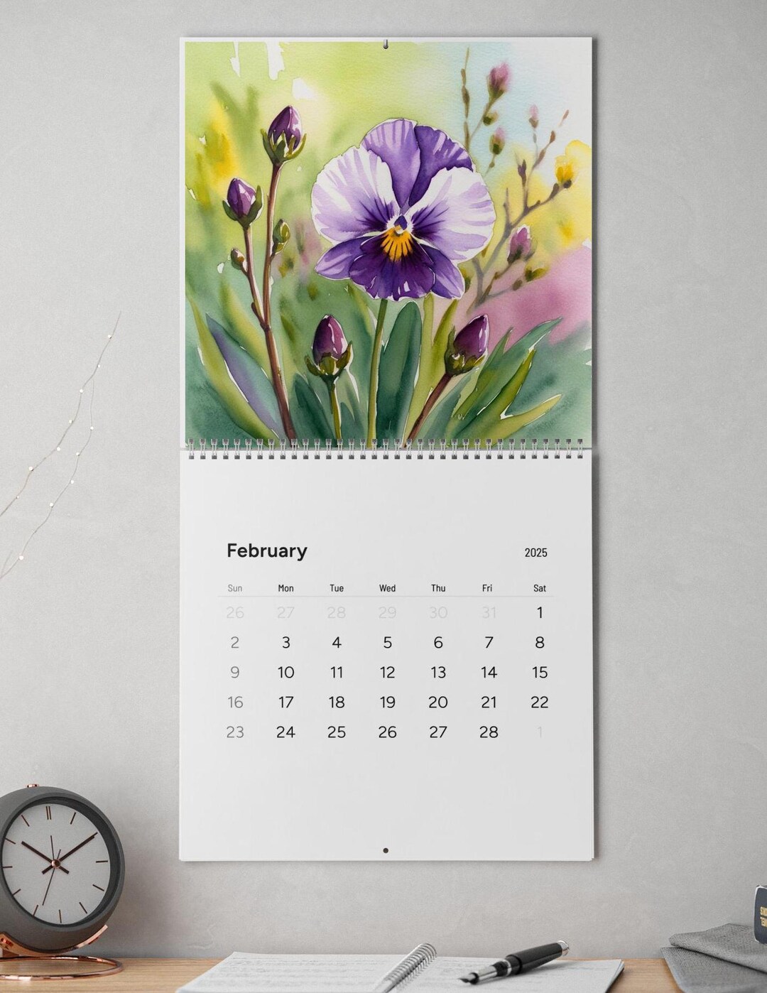 2025 February Birth Flower Violet Calendar Floral Planner Wall Art ...