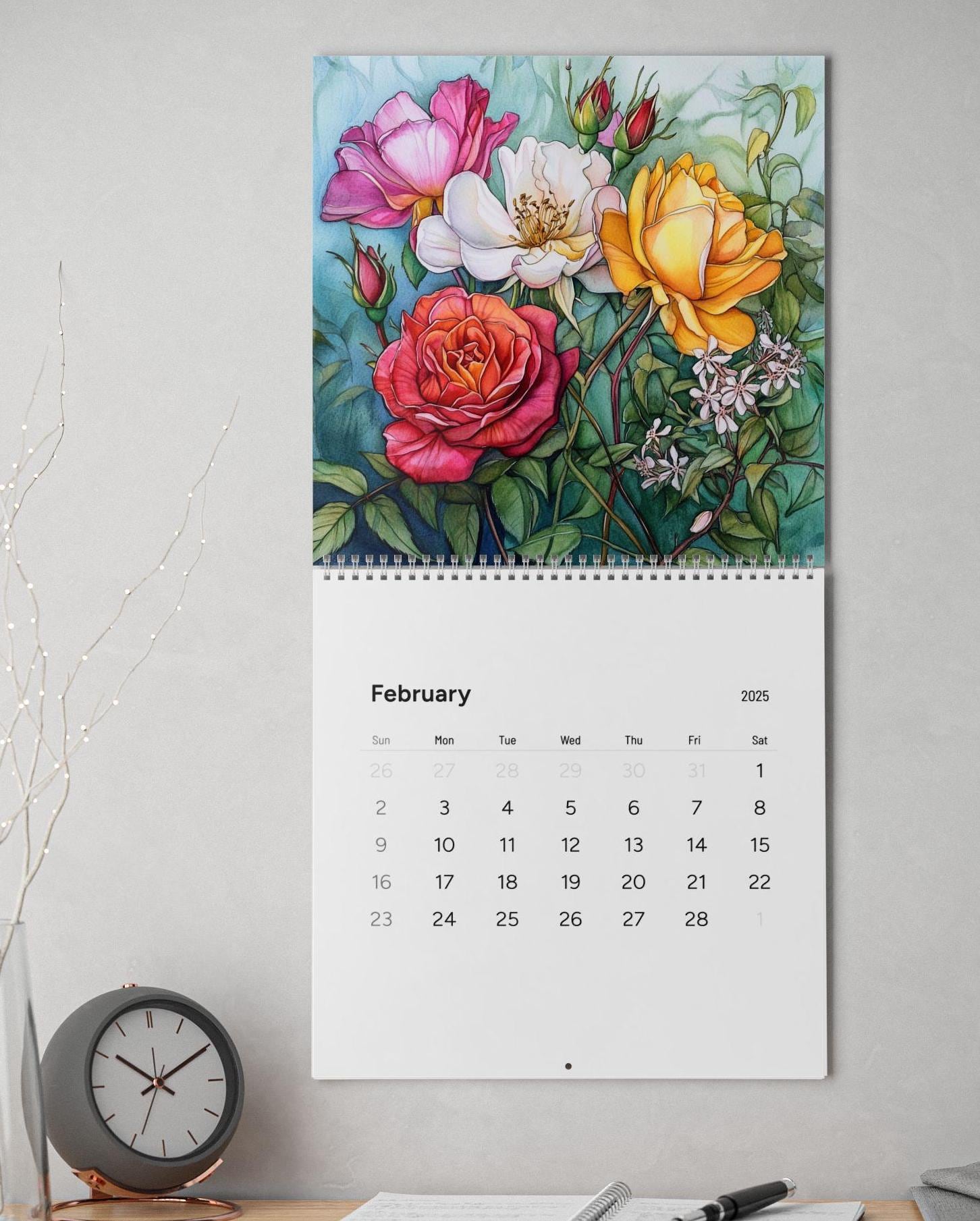 2025 June Birth Flower Calendar, Roses and Honeysuckle, June Wall Art ...