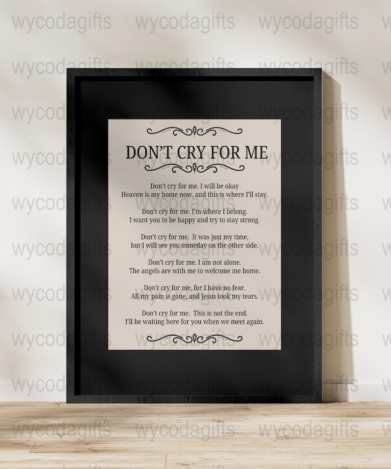 Memorial Poem Print: "don't Cry for Me" Sympathy Gift (digital Download ...