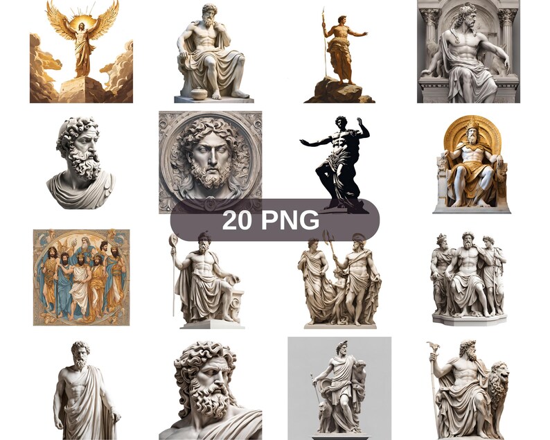 20 Greek Gods PNG & SVG Bundle | High-quality Ancient Statue Art for DIY Projects, Gifts and ...