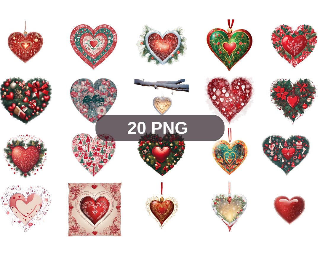 Christmas Heart SVG & PNG Bundle, 20 Festive Designs for Holiday Decor ...