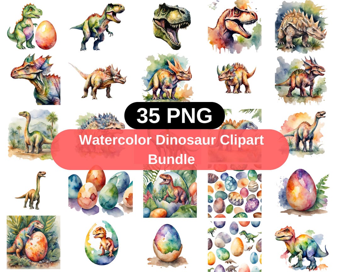 Dinosaur PNG & Clipart Bundle Watercolor Dinosaur, Cute Dinosaur, Trex ...