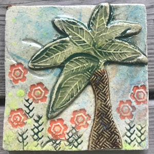 Palm Tree Stoneware Tile - Etsy