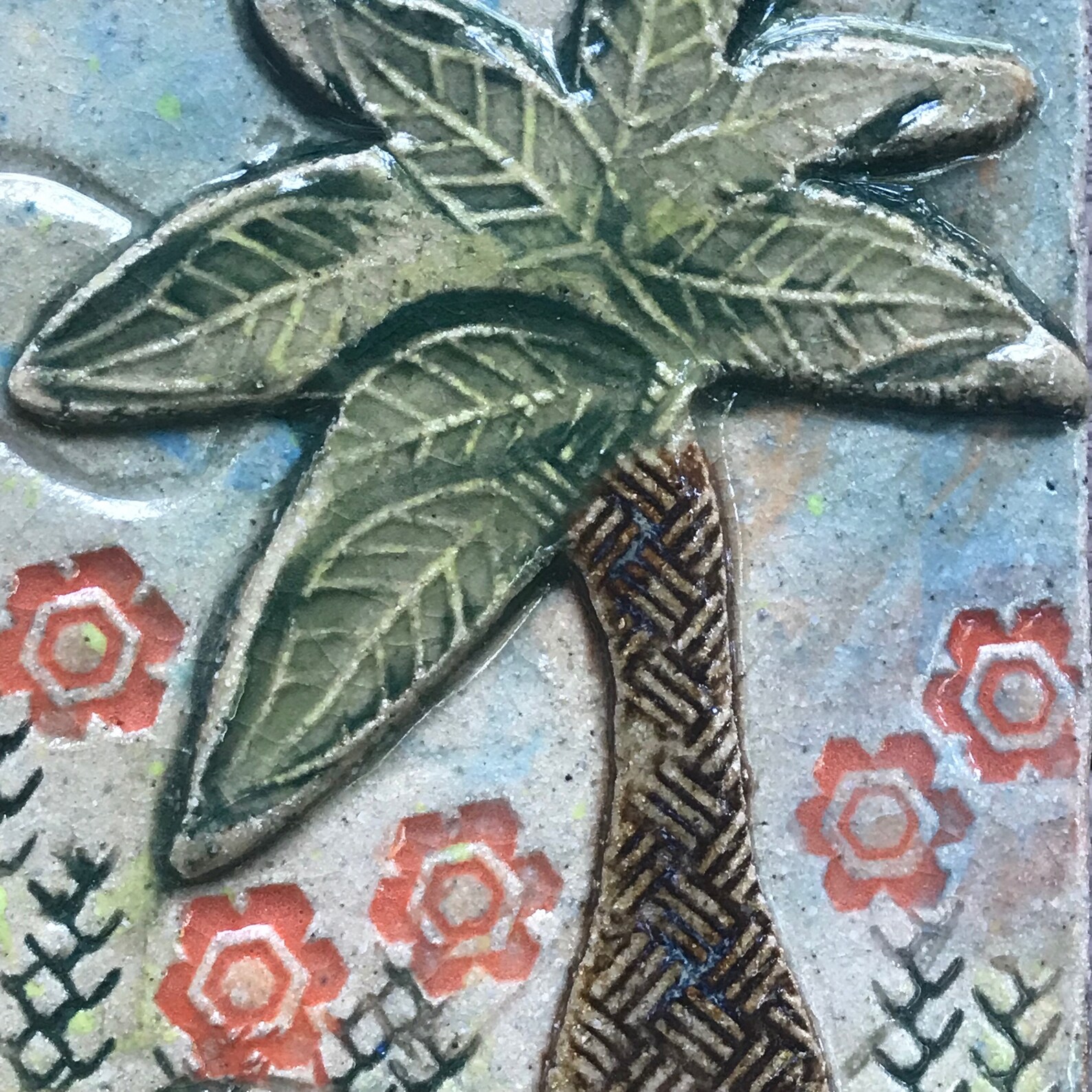 Palm Tree Stoneware Tile - Etsy