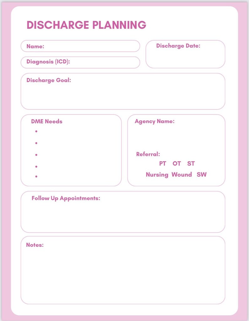 Discharge Planning Template - Etsy