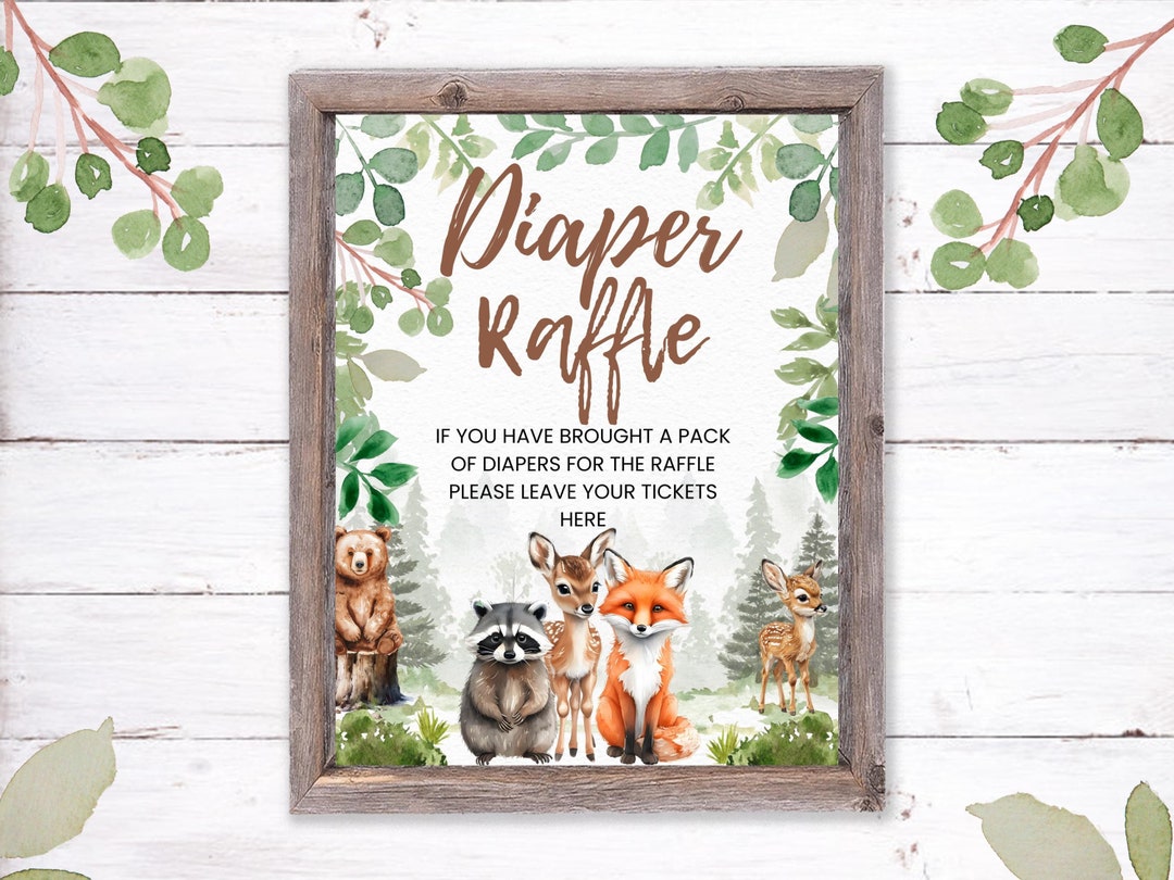 Woodland Baby Shower Diaper Raffle Sign, Woodland Animals Diaper Raffle ...