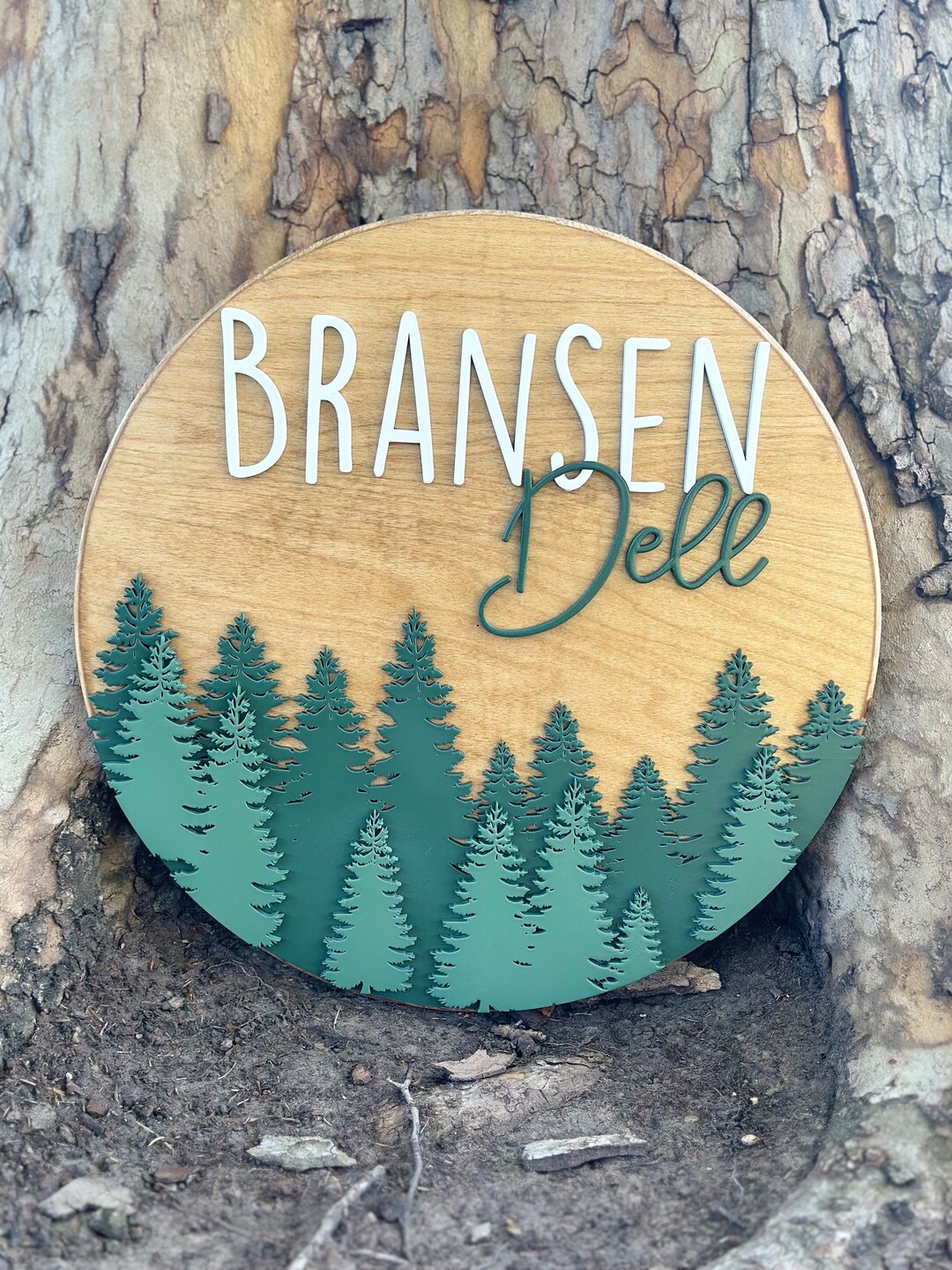 3D Custom Pine Tree Round Nursery Sign, Outdoor Nursery Sign, Hiking ...