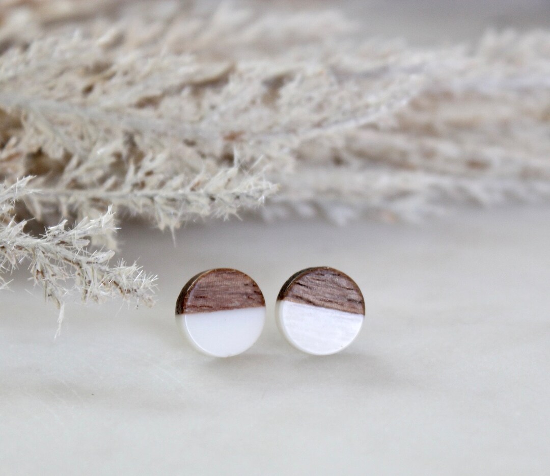 Wood Resin Studs off White Cream Color Minimalist Posts Earthy Wooden ...