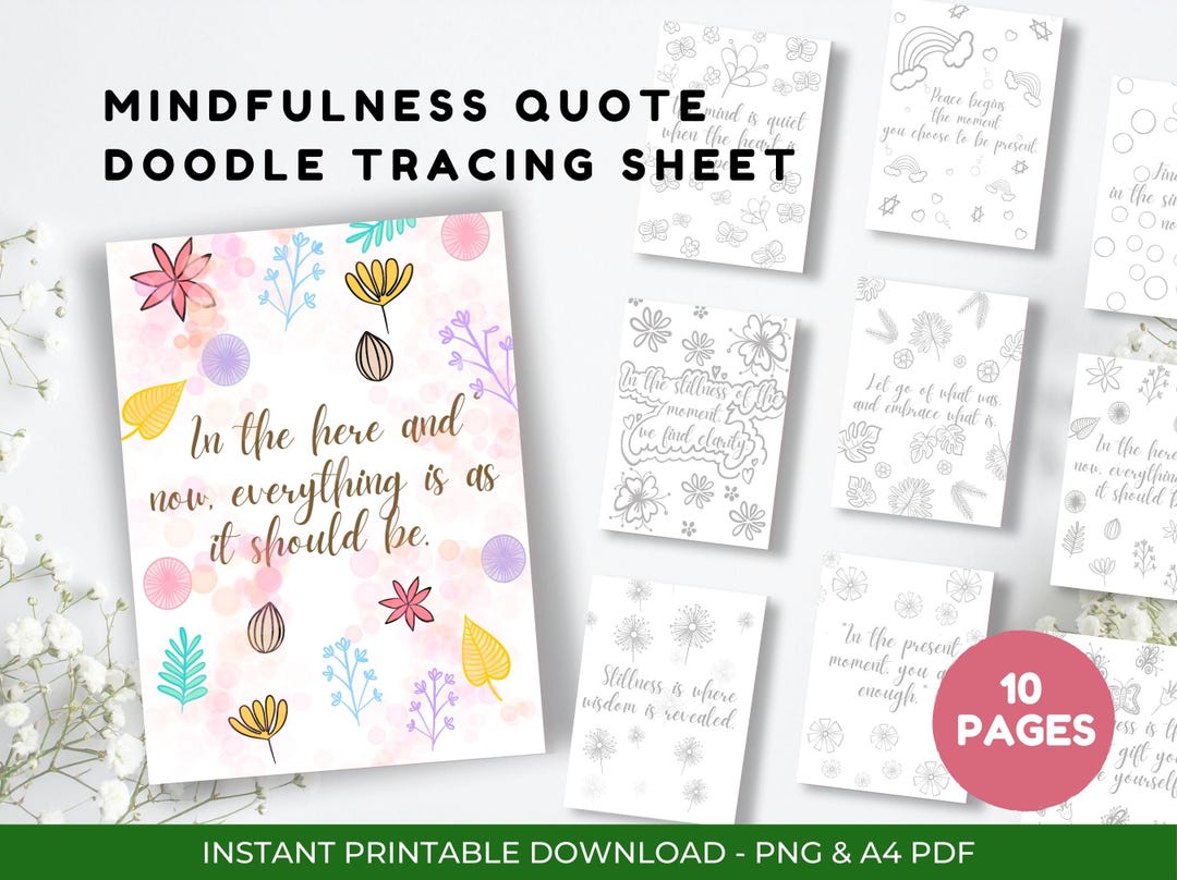 Doodle Mindfulness Tracing Sheet: Self-care Coloring Pages (PNG & PDF ...