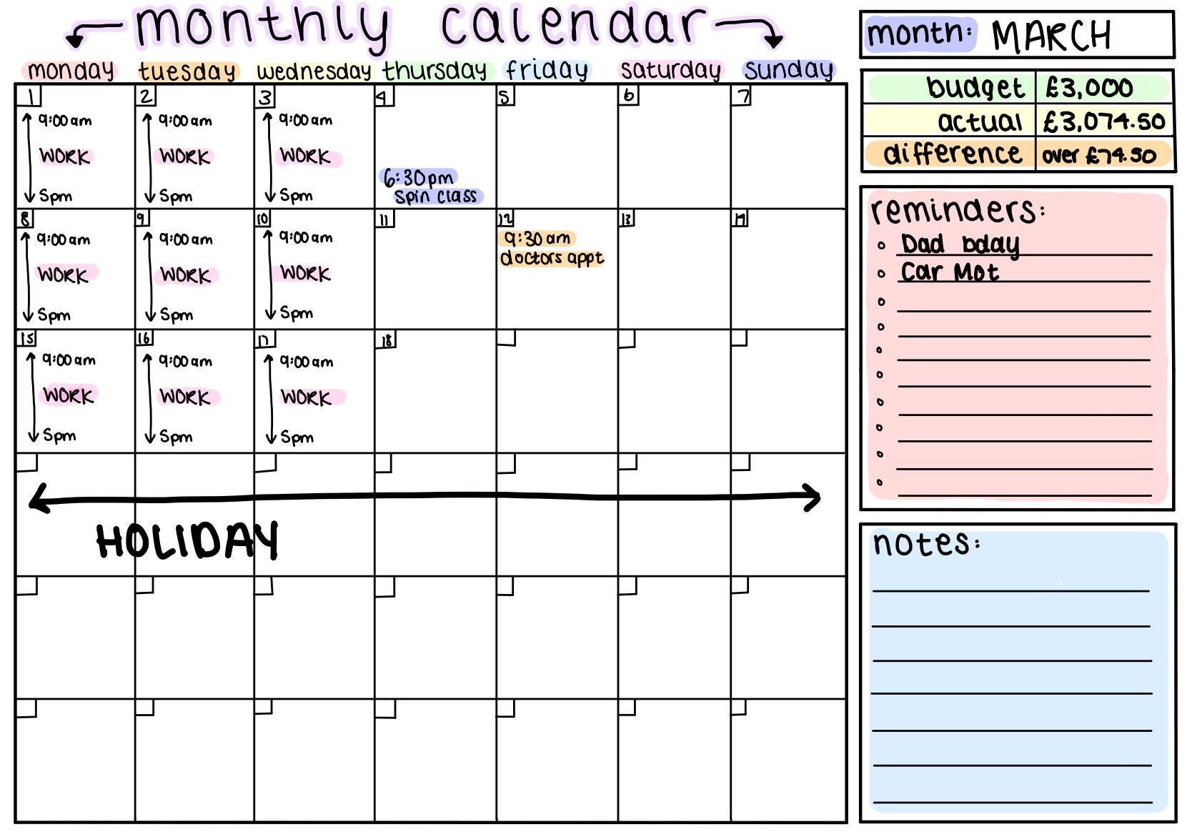 Monthly Calendar - Etsy
