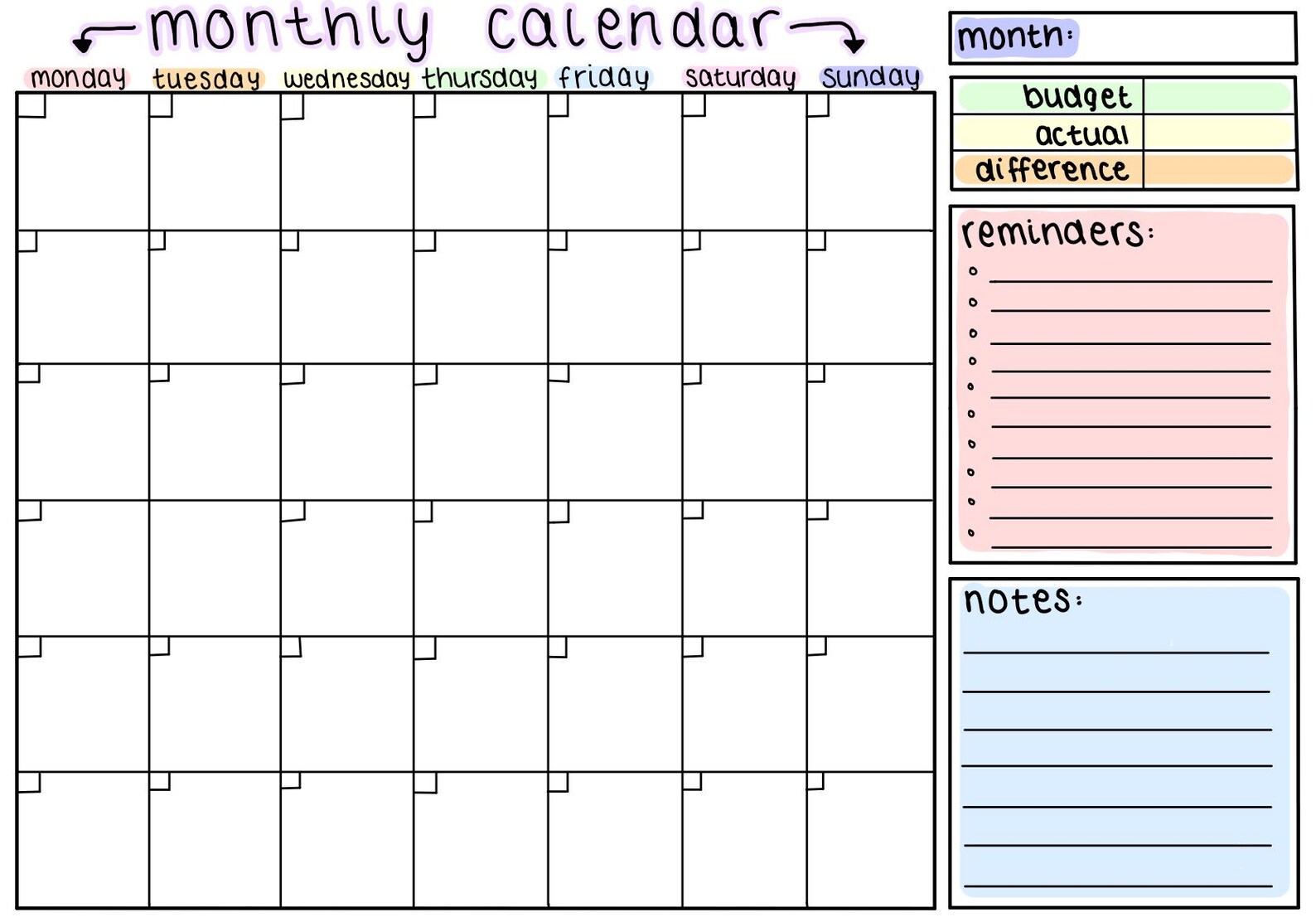 Monthly Calendar - Etsy