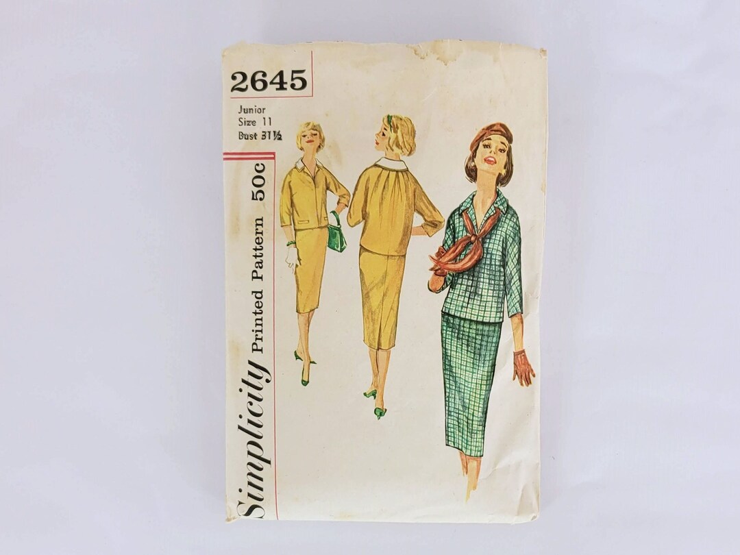 Vintage 1950s Skirt and Jacket Pattern Simplicity 2645 Bust 31.5 Junior ...