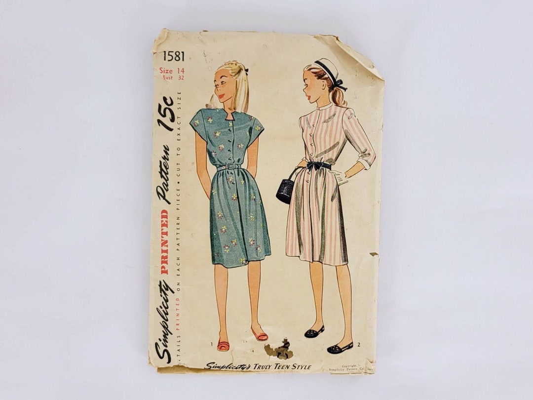 1946 Teenage Dress Pattern Bust 32 Simplicity 1581 Neckline Interest ...